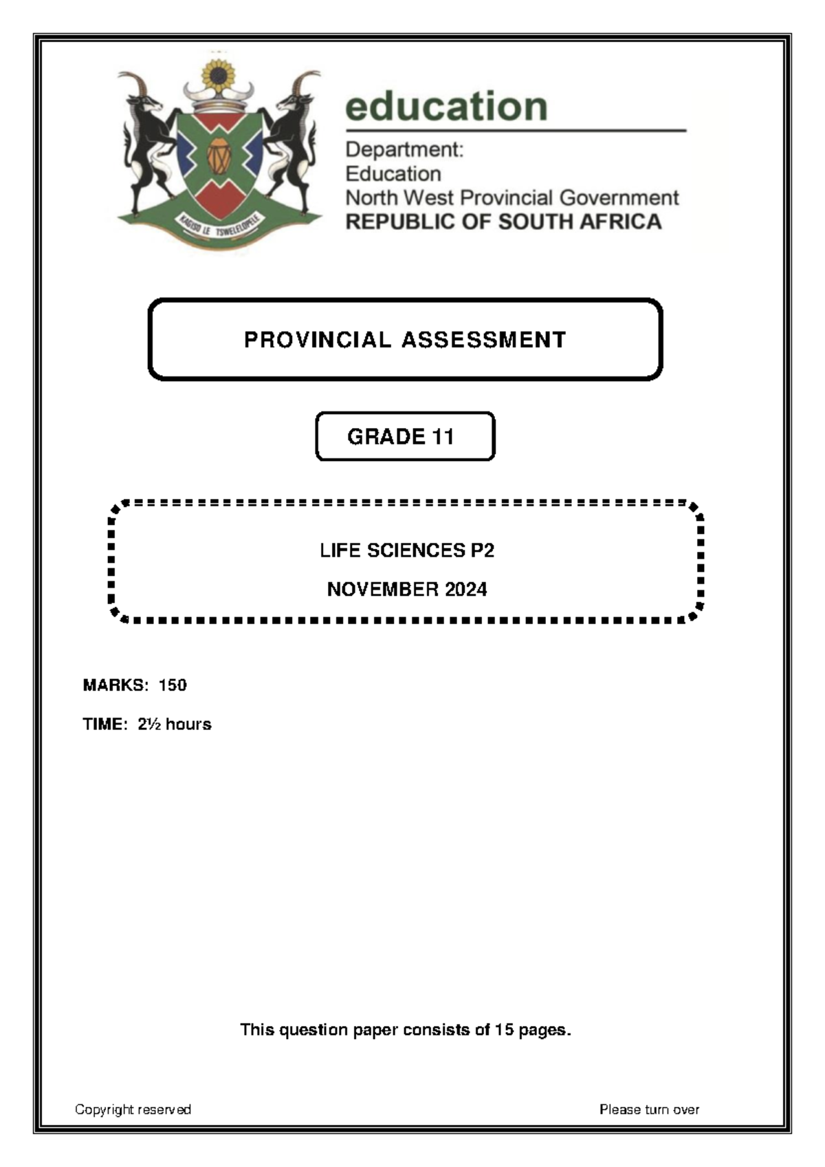 111124 NW 11 LIFE SCIENCES P2 NOV 2024 QUESTION PAPER - Studocu