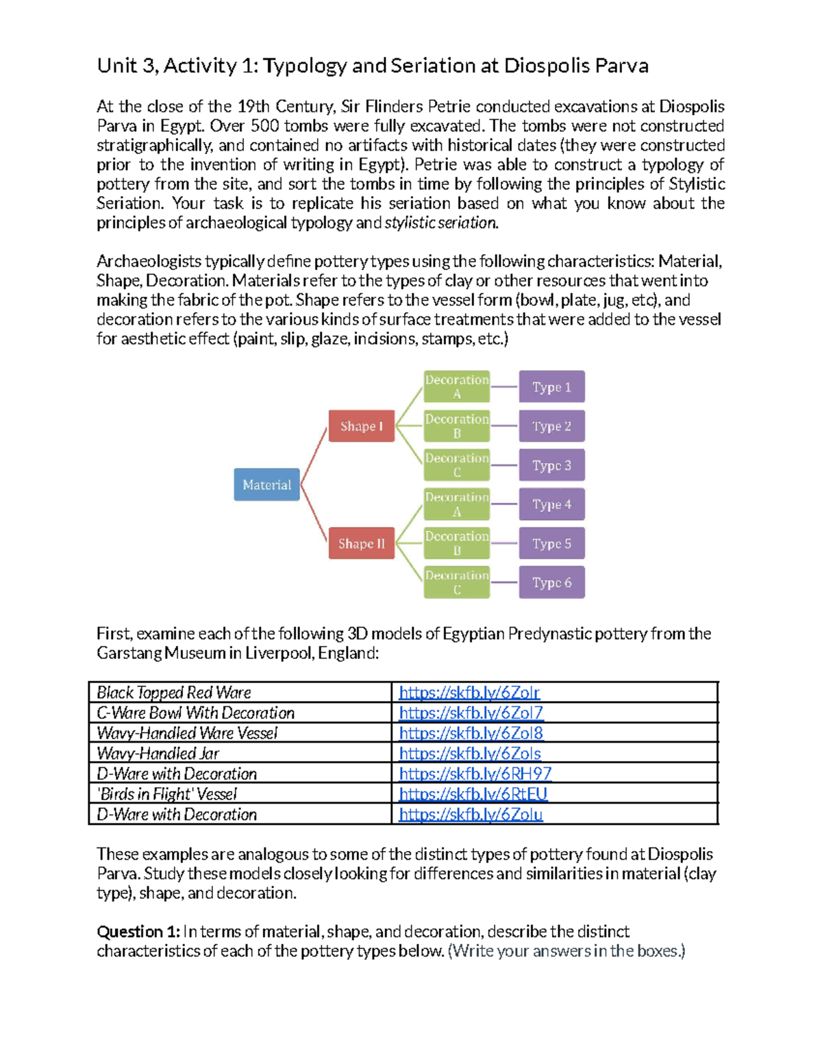 ANTH 3, Unit 3, Activity 1: Typology & Seriation of Diospolis Parva ...