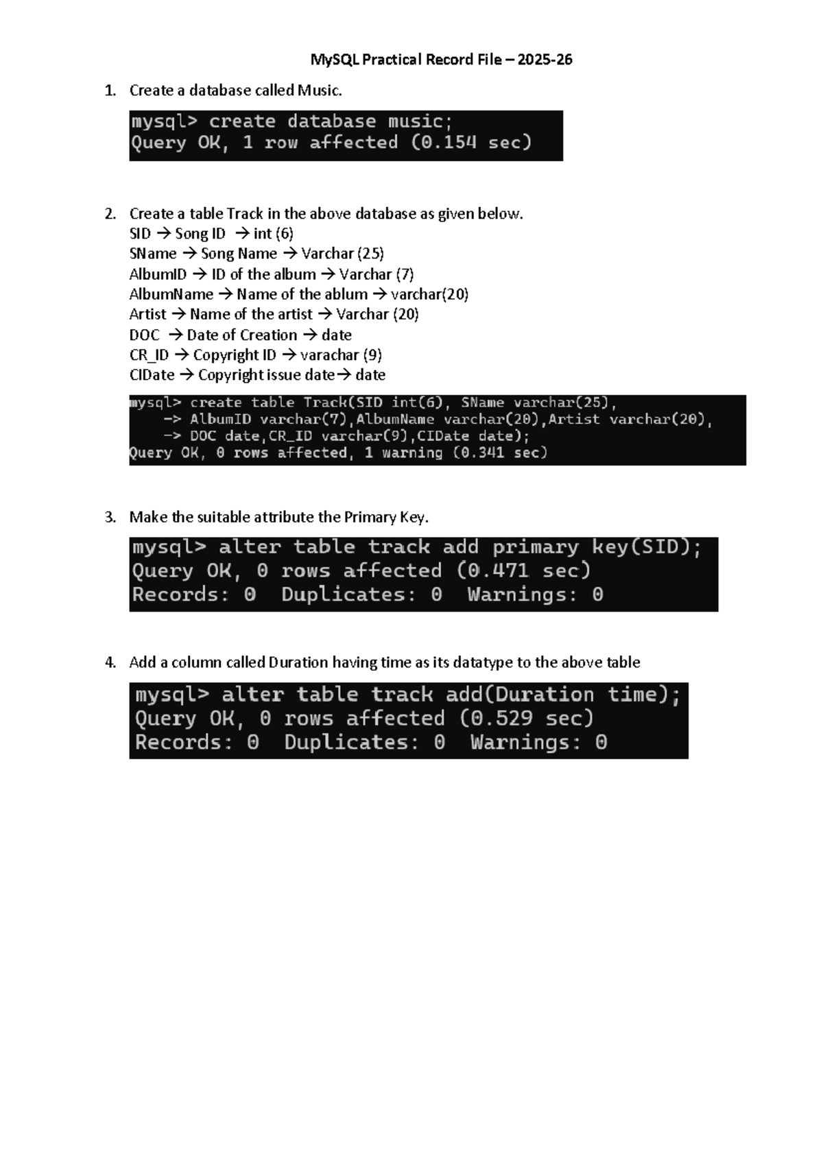 MySQL Practical File 2026: Music Database Creation and Management - Studocu