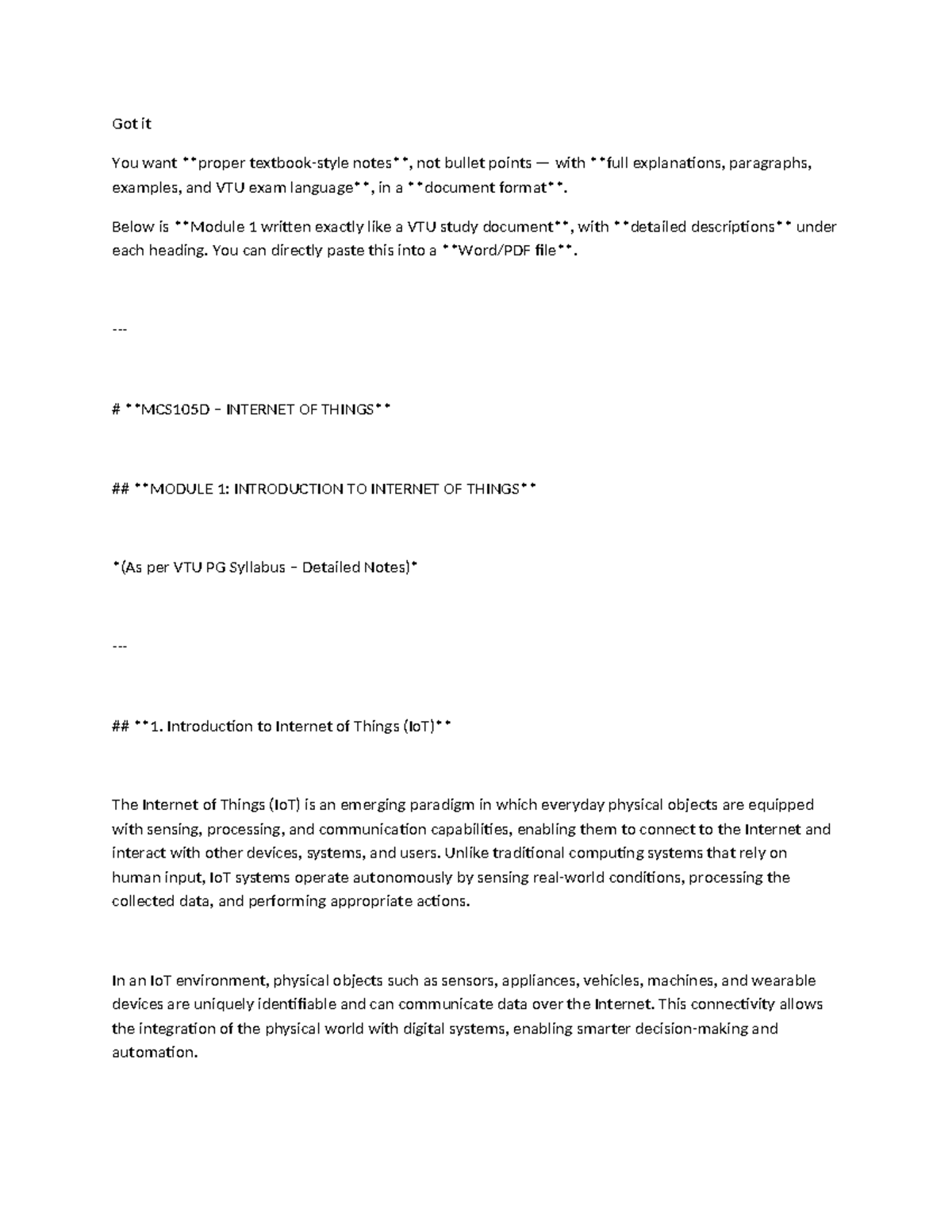 IOT Module 1: Comprehensive Notes on Internet of Things (VTU) - Studocu