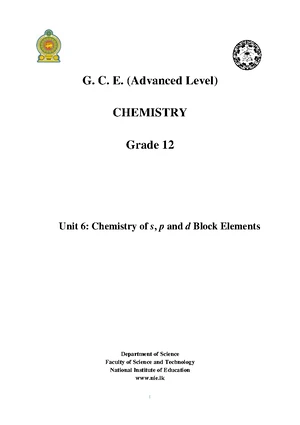 AL Organic Chemistry - G. C. E. (Advanced Level) CHEMISTRY Grade 12 ...