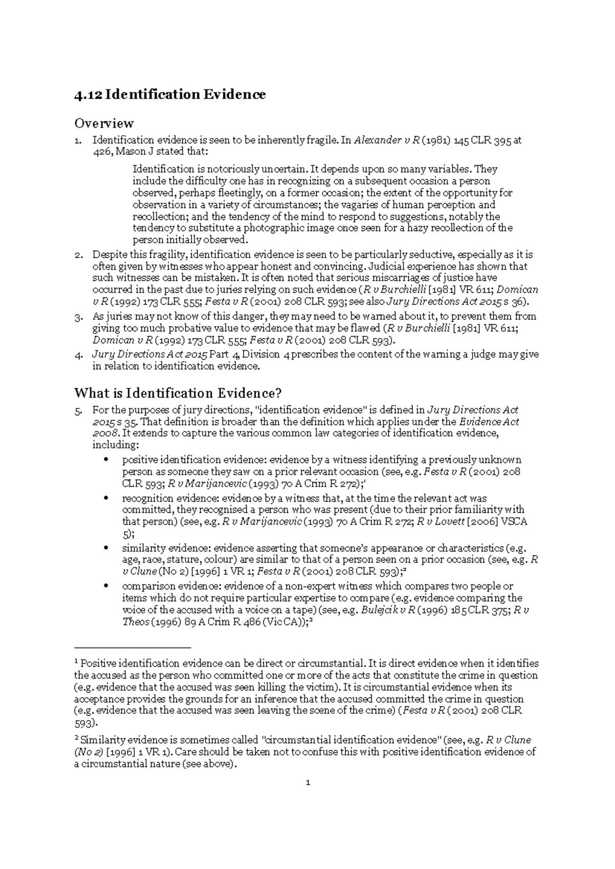 4.12 Overview of Identification Evidence and Jury Directions - Studocu