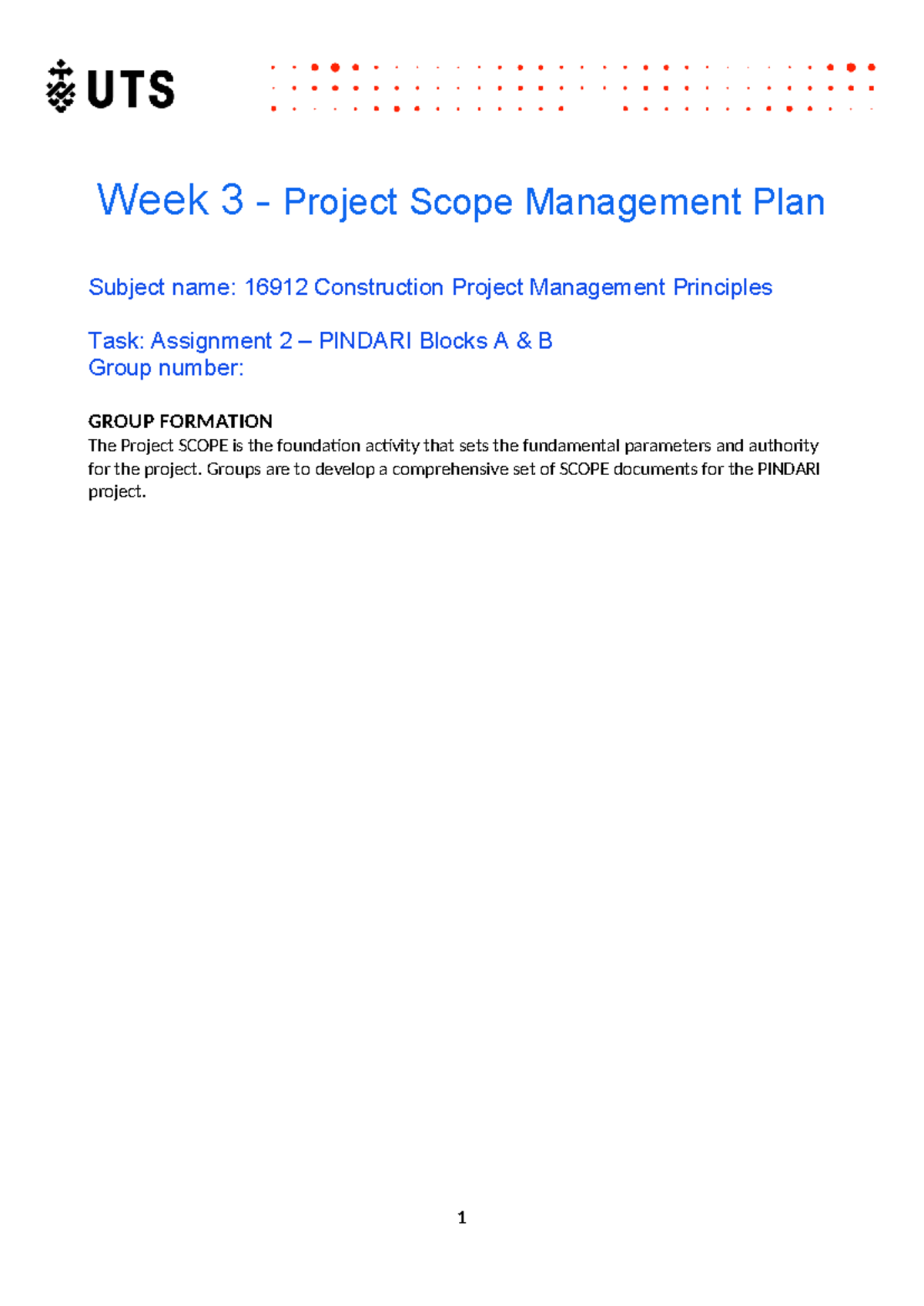 16912 Construction Project Management Principles: Week 3 Scope Plan ...