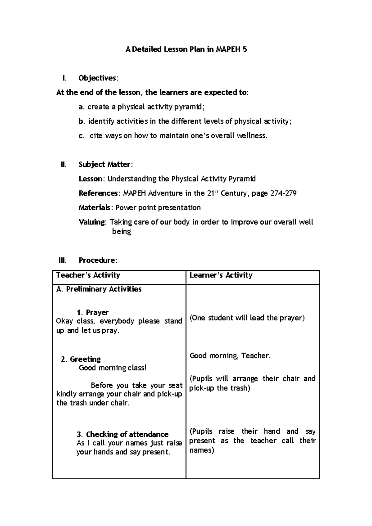 A Comprehensive Lesson Plan for MAPEH 5: Understanding Physical ...