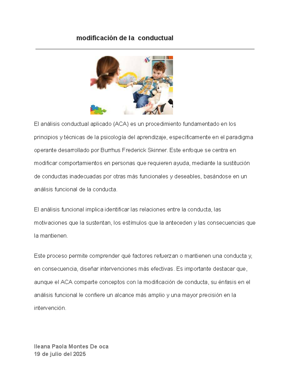 Modificación de Conducta: Análisis Conductual Aplicado (ACA) - Studocu