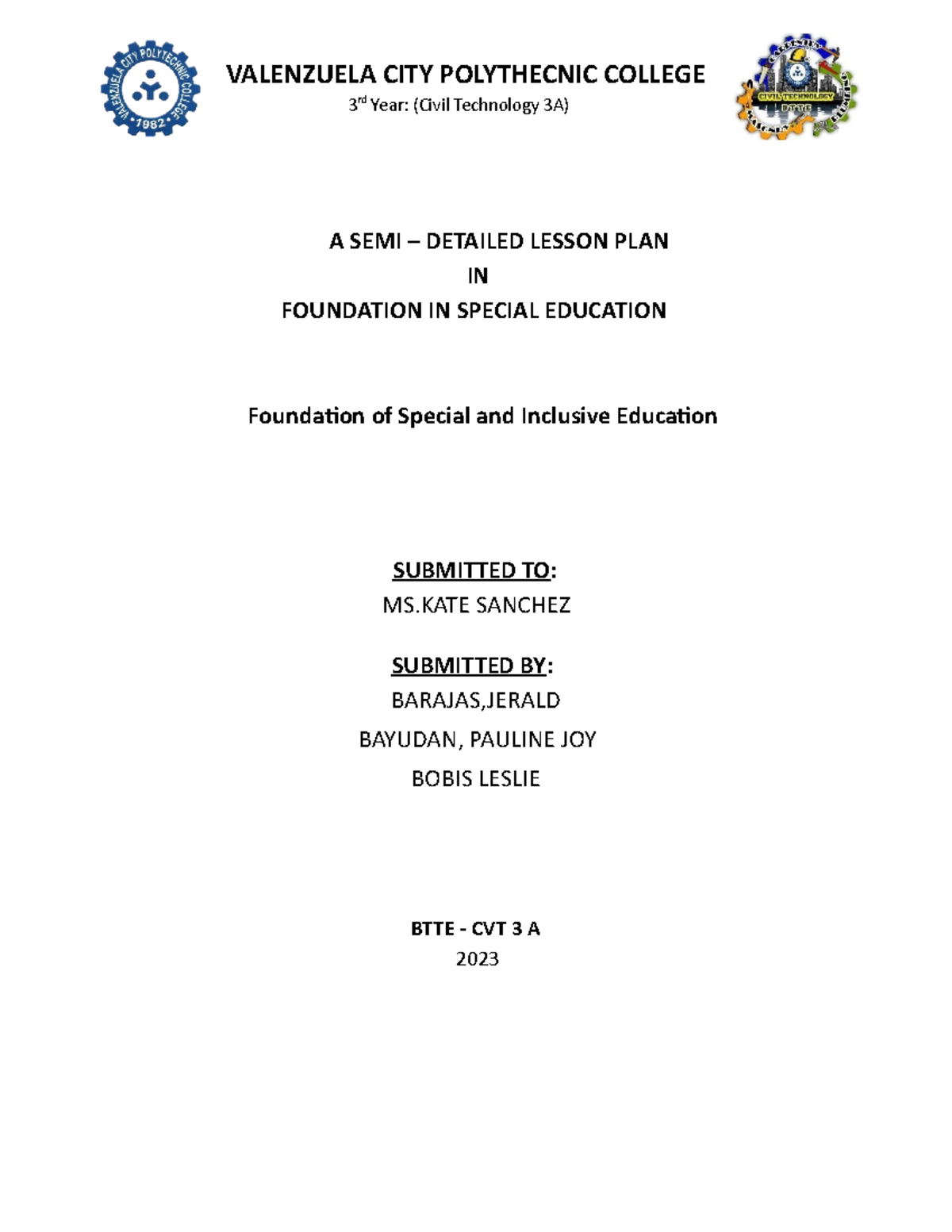 Lesson-PLAN Lesson 3 - ABOUT COOKERY - 3 rd Year: (Civil Technology 3A ...