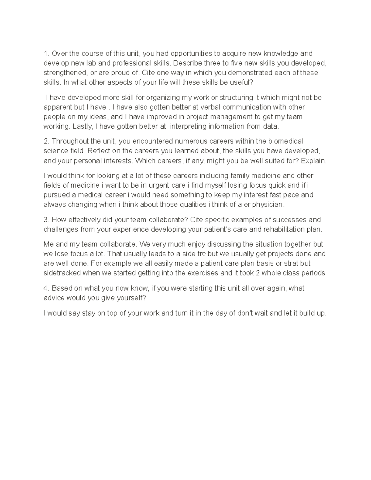 Unit 1 Reflection: Skills Development & Team Collaboration Insights ...