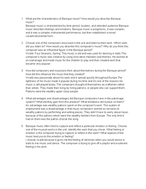 Music Appreciation Unit 4: Critical Thinking Questions & Insights - Studocu