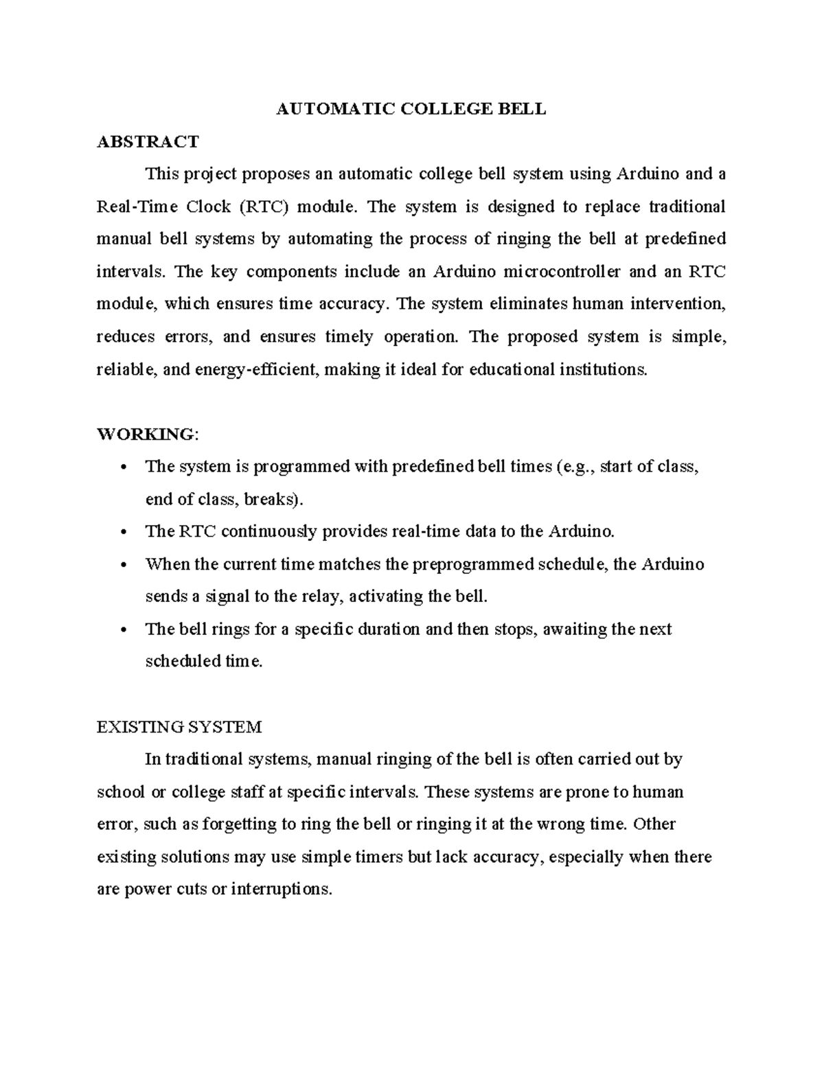 Automatic College Bell System Using Arduino and RTC Module - Studocu