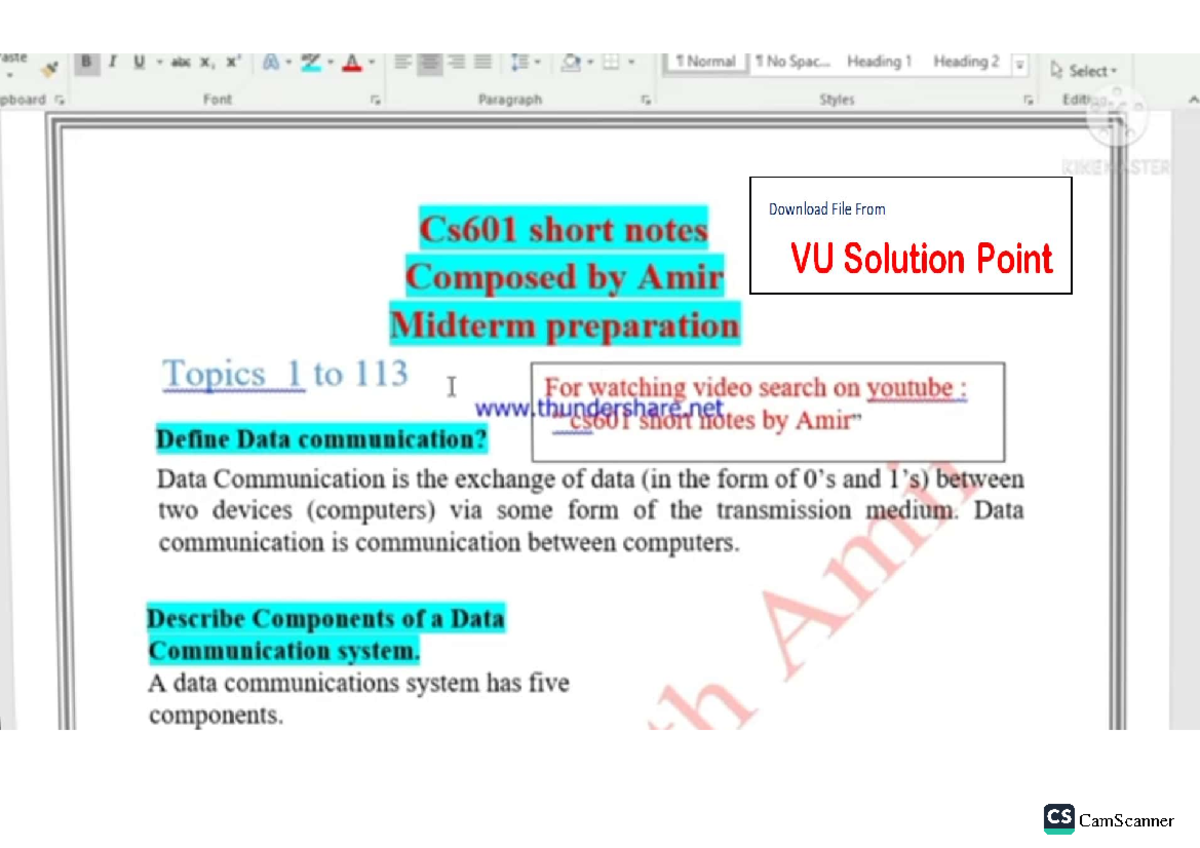 Cs601 Midterm Preparation: Short Notes on Data Communication Concepts ...