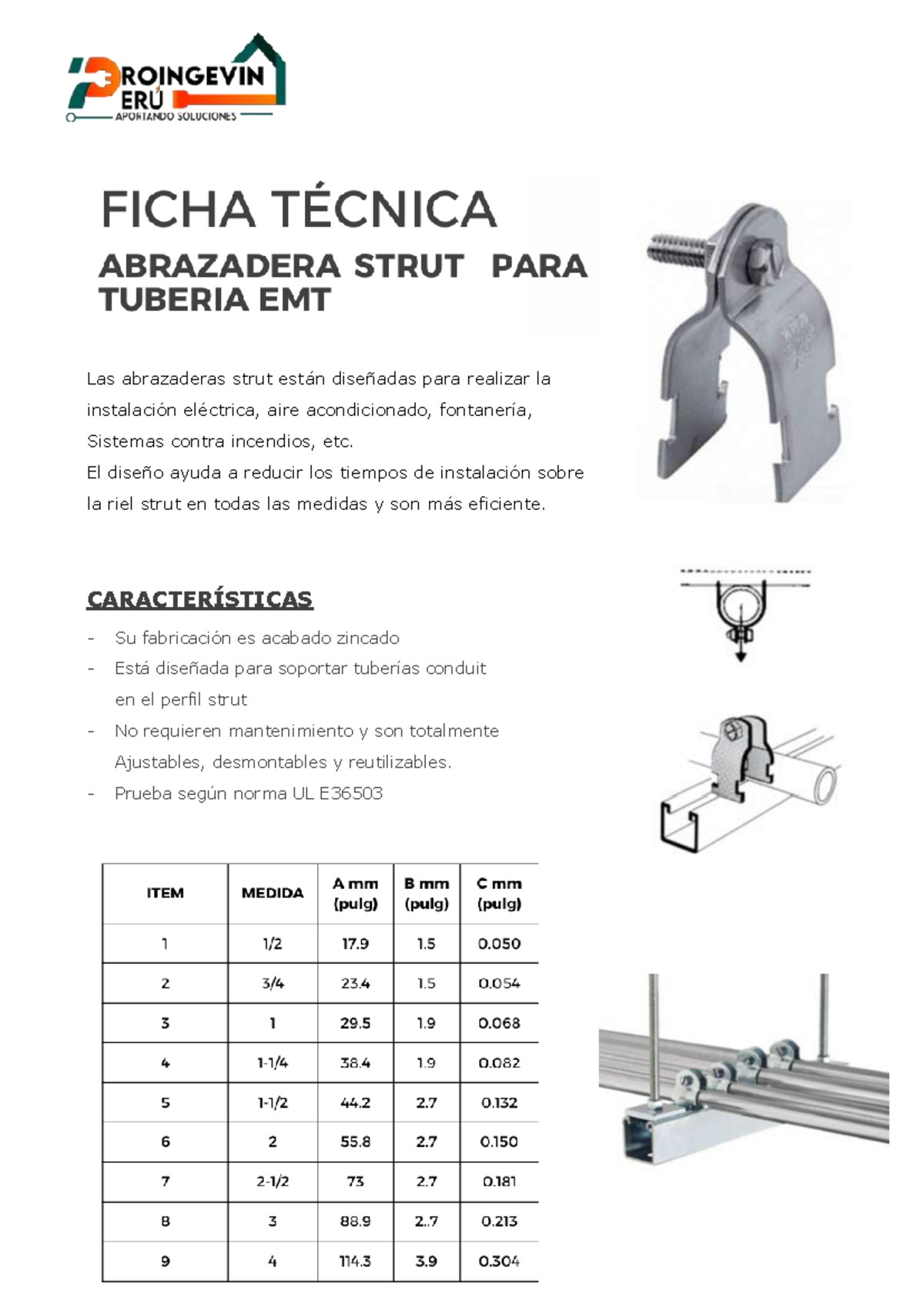 Ficha Técnica Abrazadera Strut Zincado - Las abrazaderas strut están ...