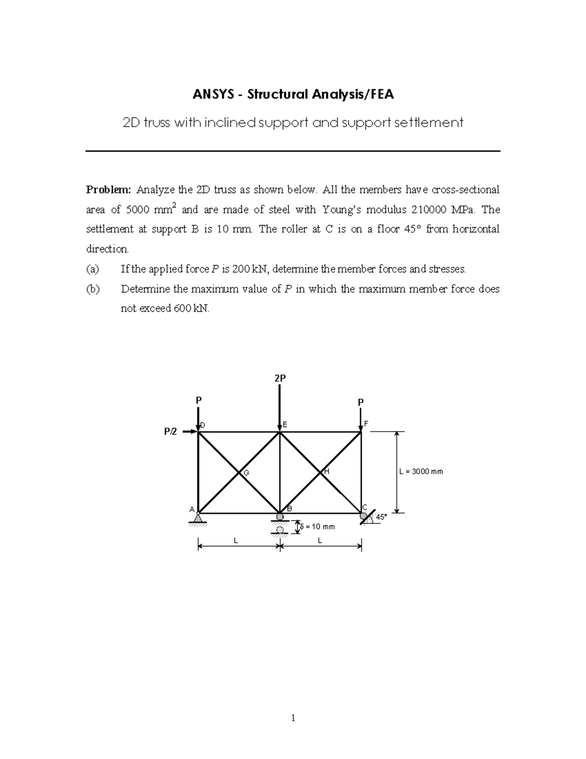 ANSYS Structural 2D Truss Analysis with Inclined Support - Tutorial 5 - Studocu