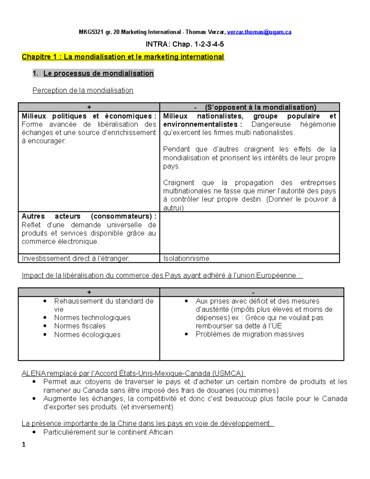 INTRA - MKG5321: Chapitres 1-2-3-4 sur la Mondialisation et Marketing ...