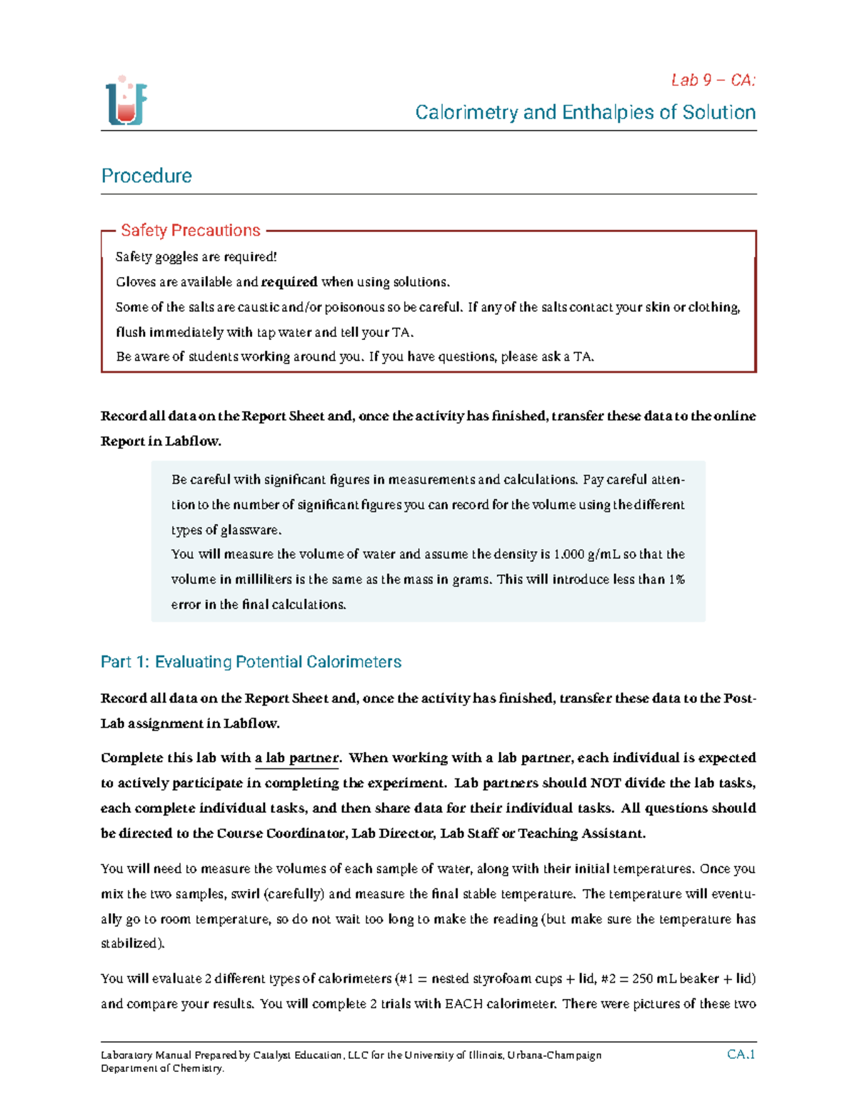 103-Lab CA: Calorimetry & Enthalpy of Solution Procedures - Studocu