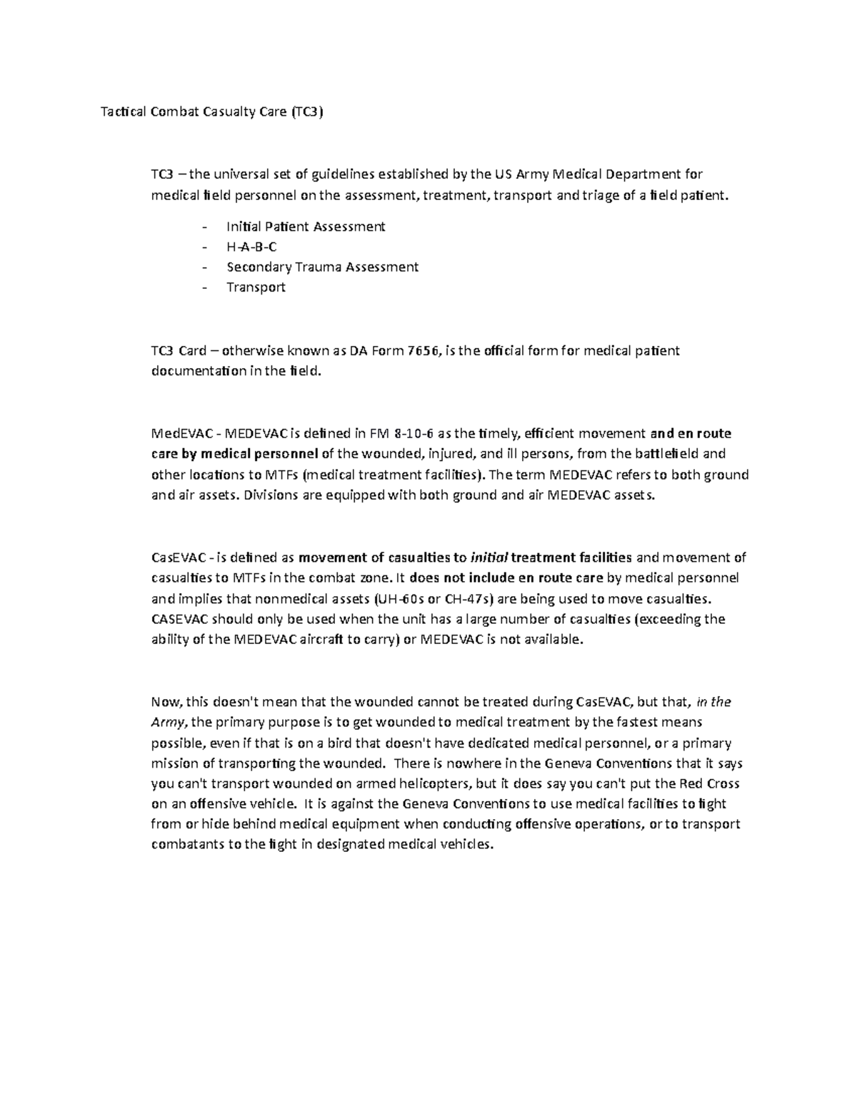 Tactical Combat Casualty Care (TC3) Guidelines for Medical Personnel ...