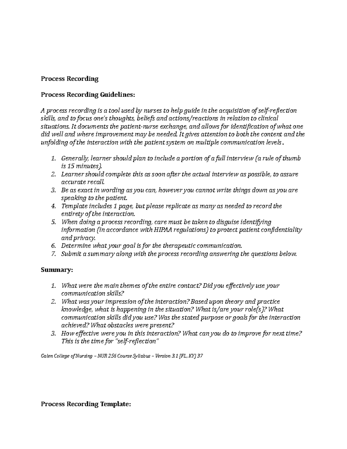 mental health 256 process recording - Process Recording Process ...