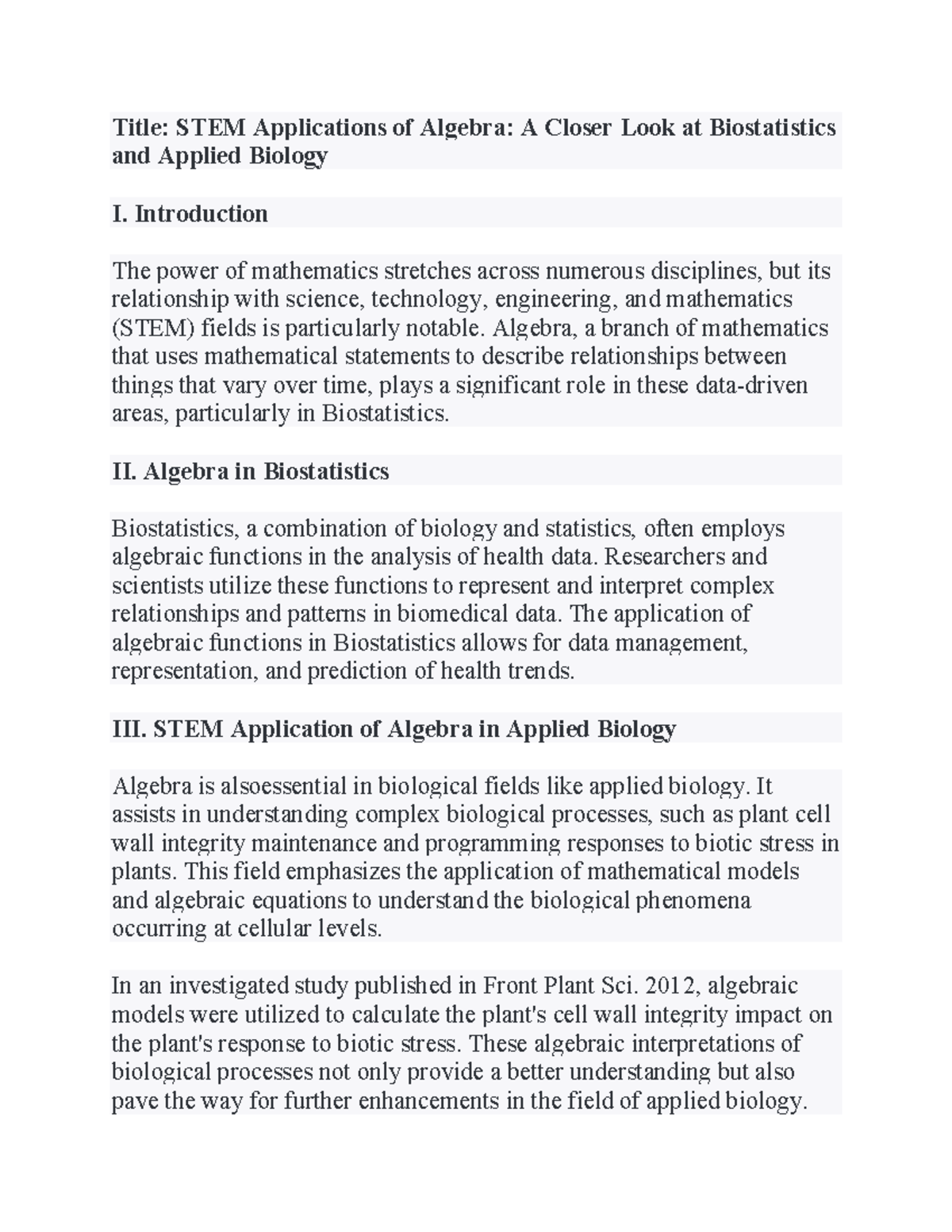 STEM - STEM - Title: STEM Applications of Algebra: A Closer Look at ...