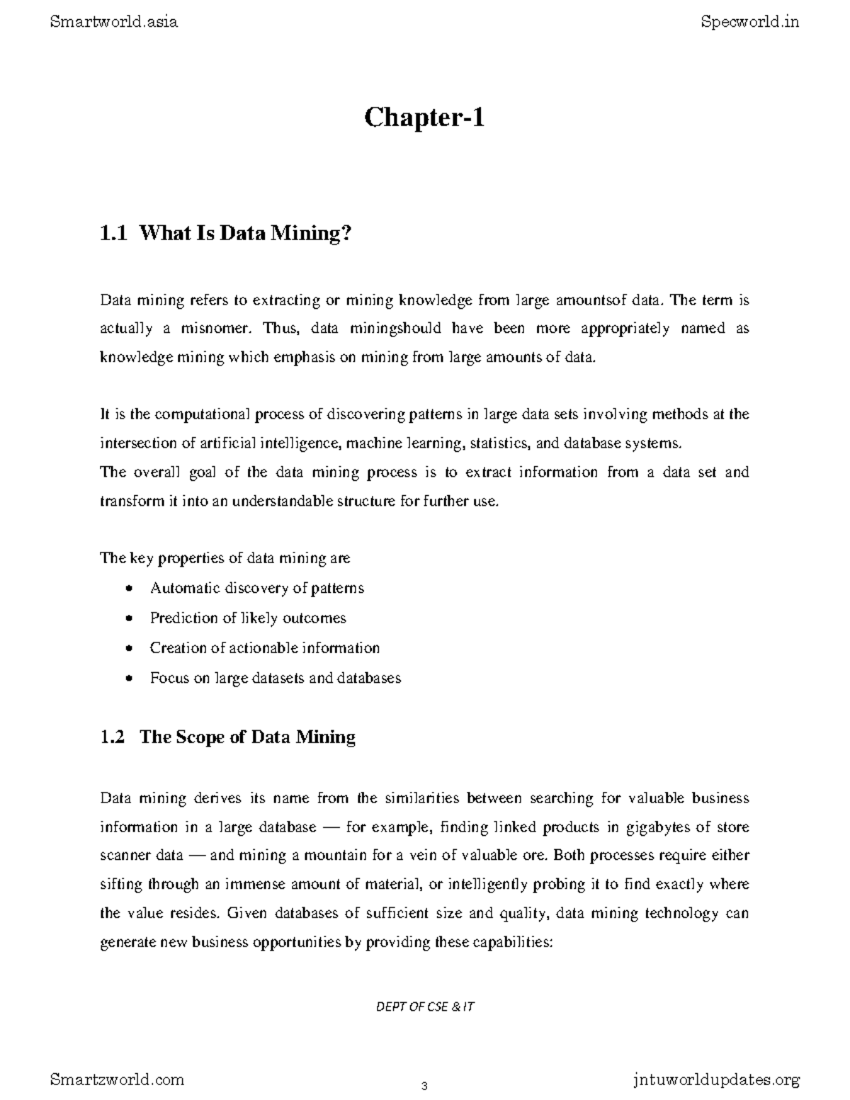 UNIT-1 DWDM 7TH SEM CSE - UNIT-1 DWDM 7TH SEM CSE - Chapter- 1 What Is Data Mining? Data mining ...
