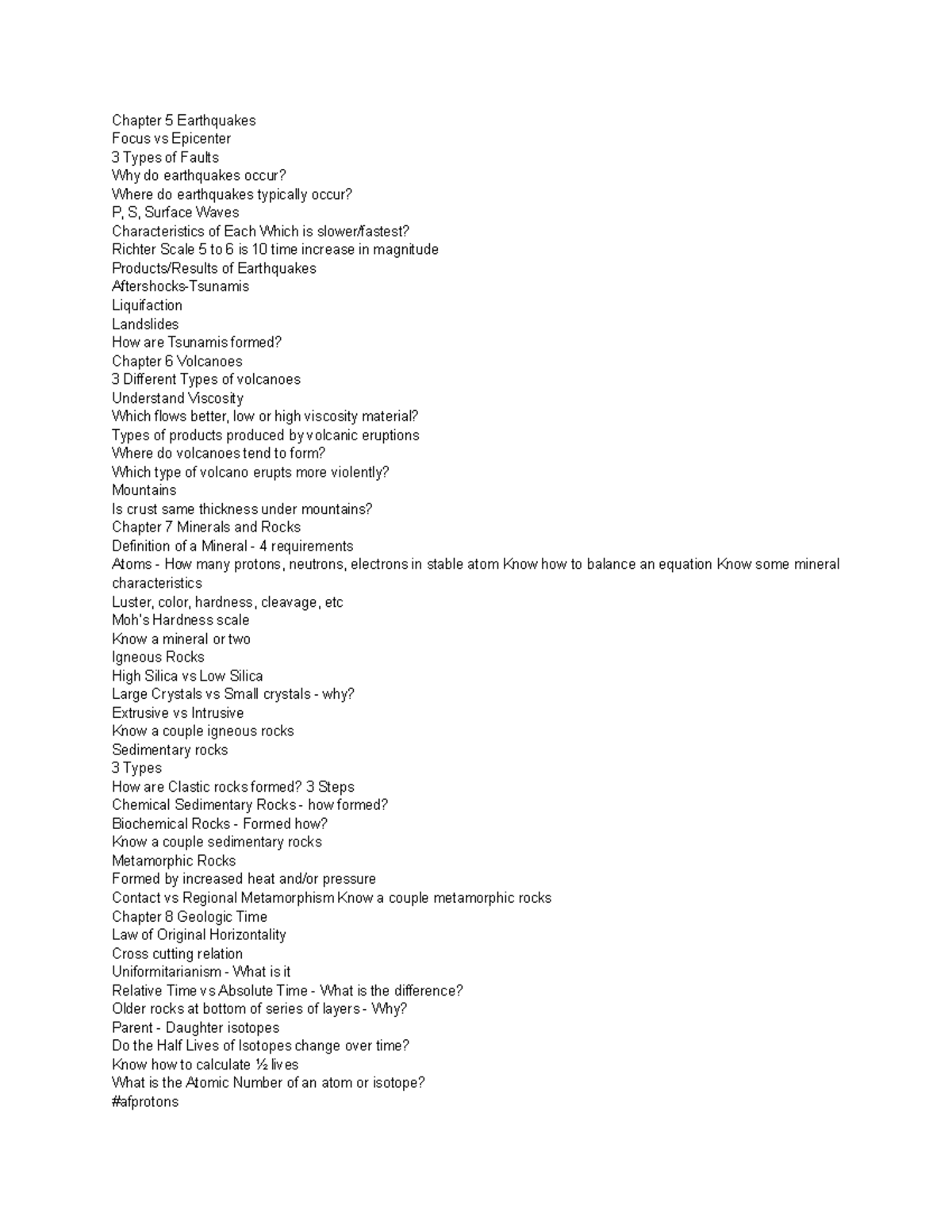 Geology Study Guide: Chapters 5-8 - Earthquakes, Volcanoes & Rocks ...