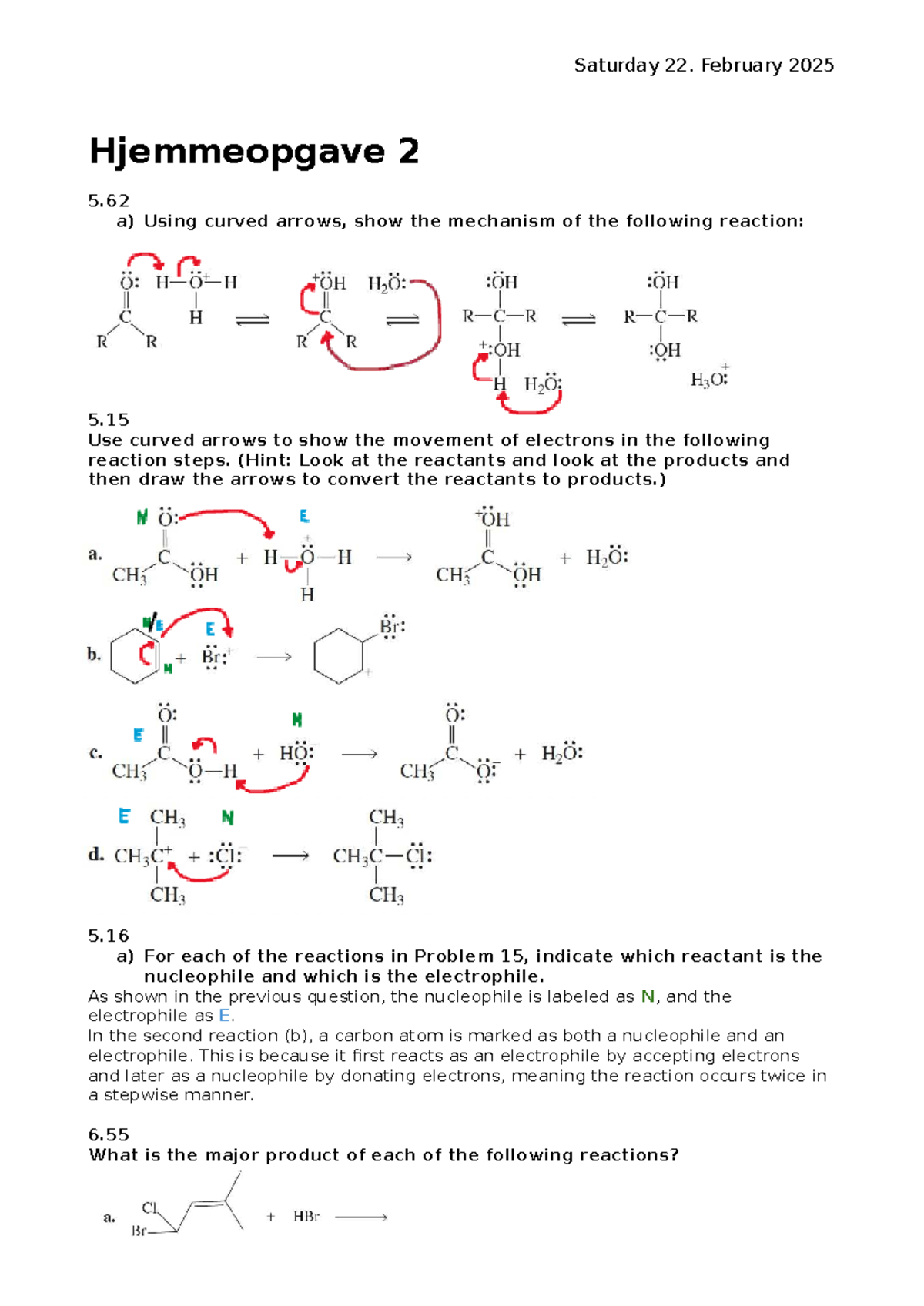 Hjemmeopgave 2: Reaction Mechanisms and Product Analysis (Feb 22, 2025 ...