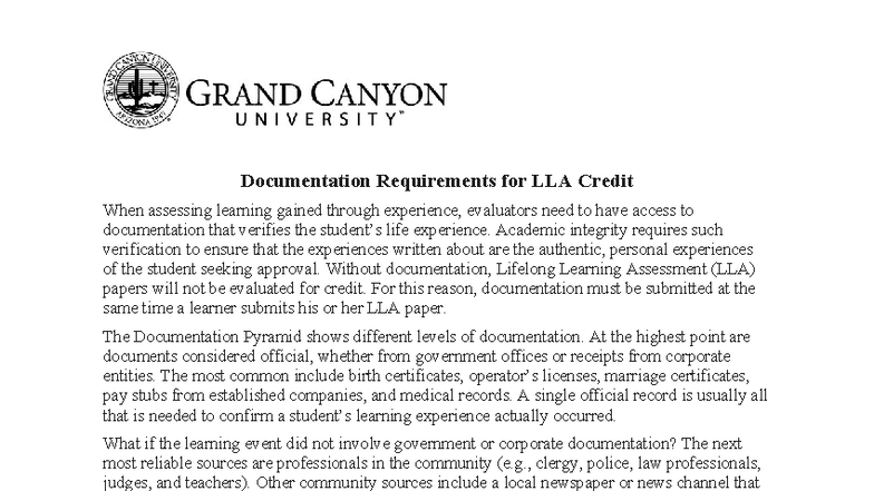 ENG135.R Documentation Requirements for LLA Credit - Studocu