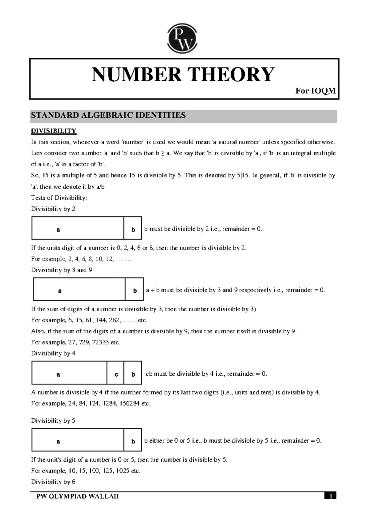 Number Theory Module 01 Only Pdf Ioqm 2024 Number Theory For Ioqm Standard Algebraic
