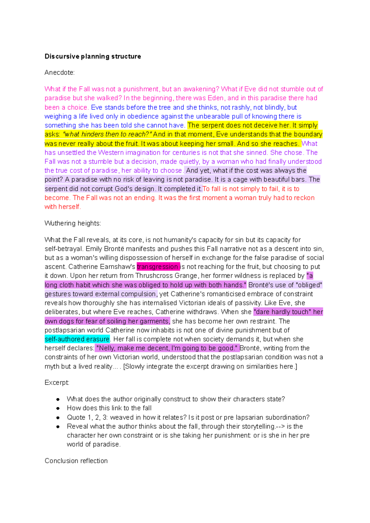 Yr 11 English - Essay: The Fall Narrative in Brontë and Milton - Studocu