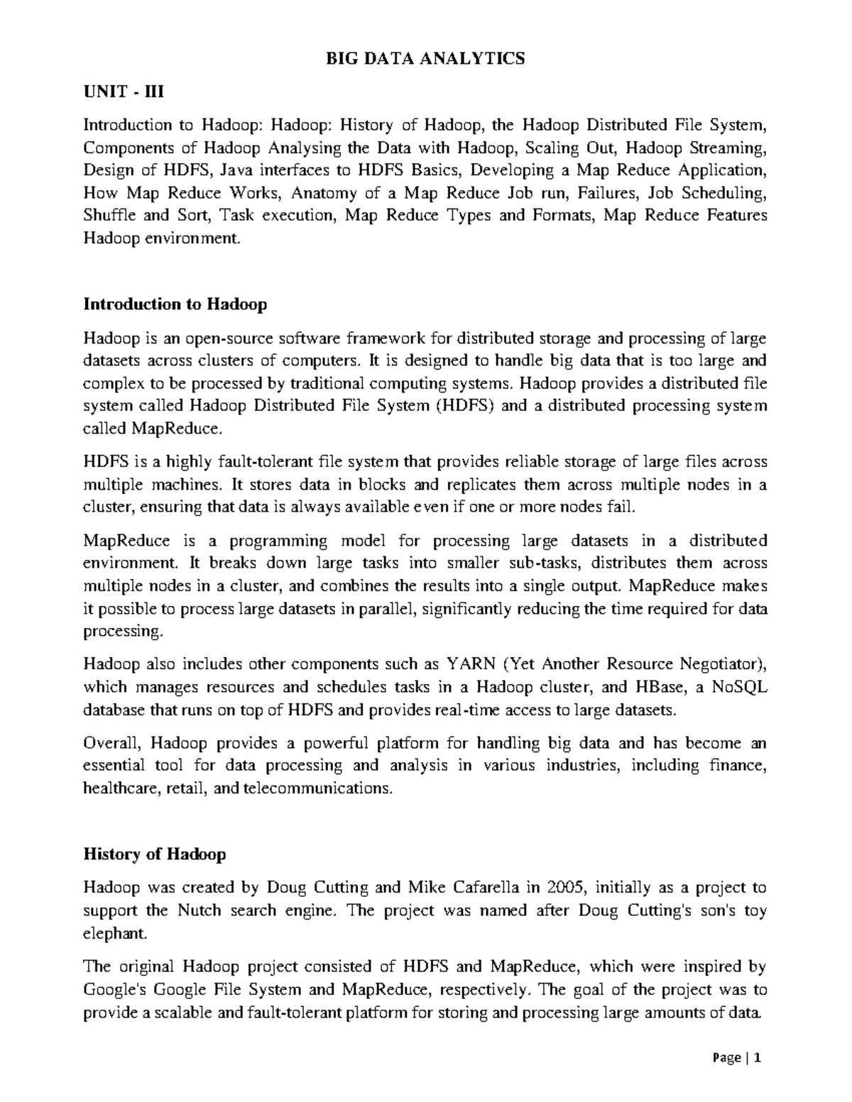 Big Data Analytics (CS101) - Introduction to Hadoop and MapReduce - Studocu