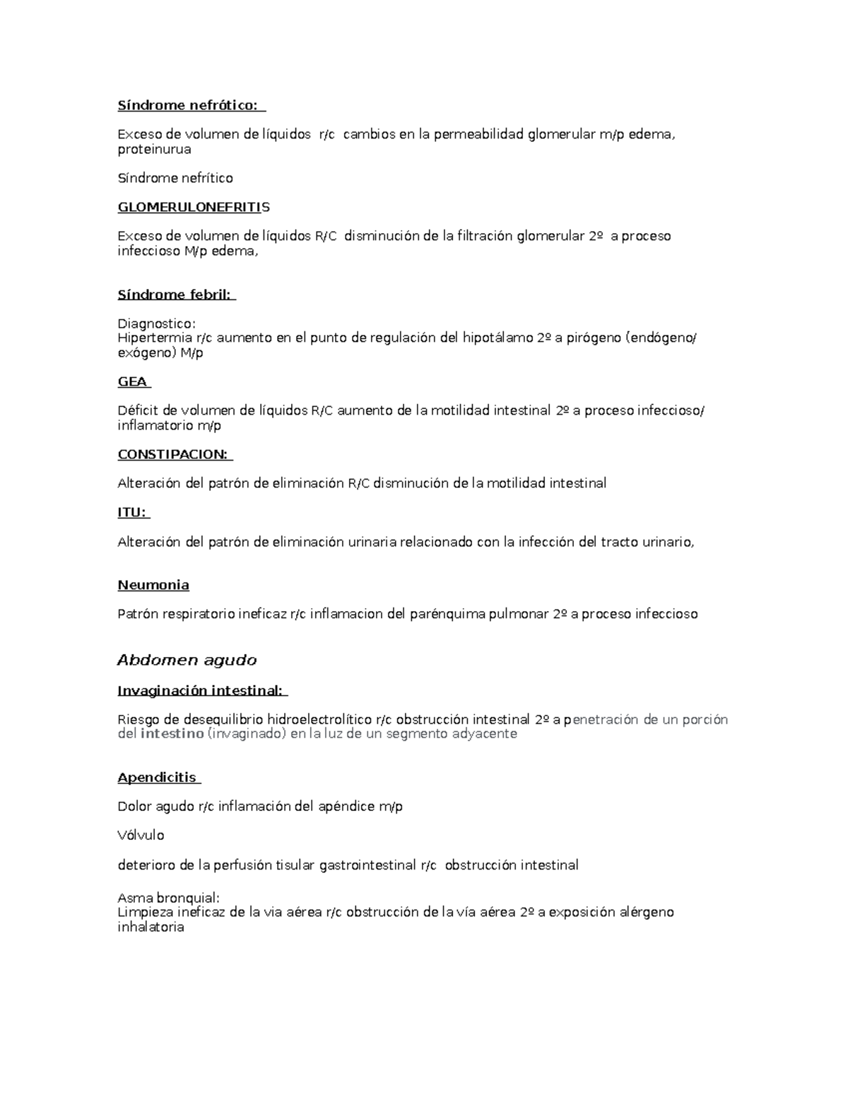 Diagnóstico de Enfermería: Formato PES en Síndromes y Afecciones - Studocu