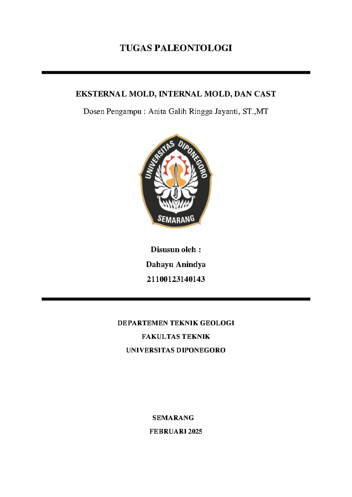 Tugas Paleontologi: Eksternal Mold, Internal Mold, dan Cast ...