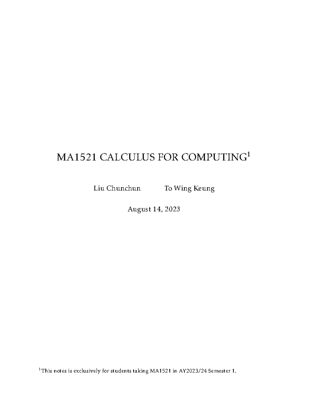 MA1521 lecture notes on calculus for computing: key concepts and ...