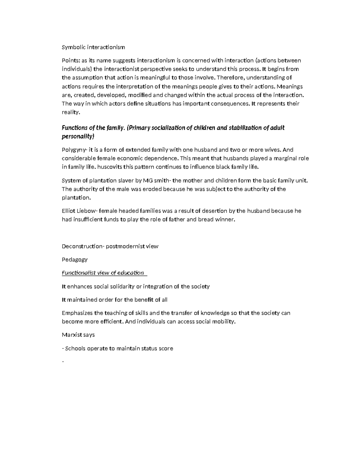 Sociology Notes: Symbolic Interactionism & Family Dynamics - Studocu