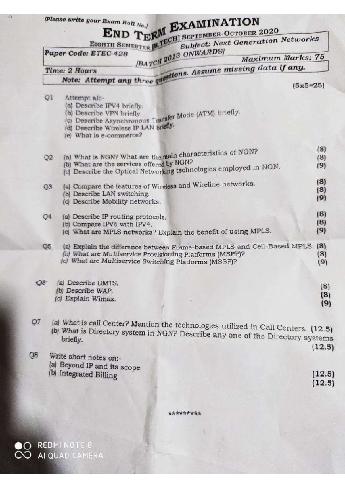 NGN Oct-2020 - Questions paper - (Please write your Exam Roll No ...