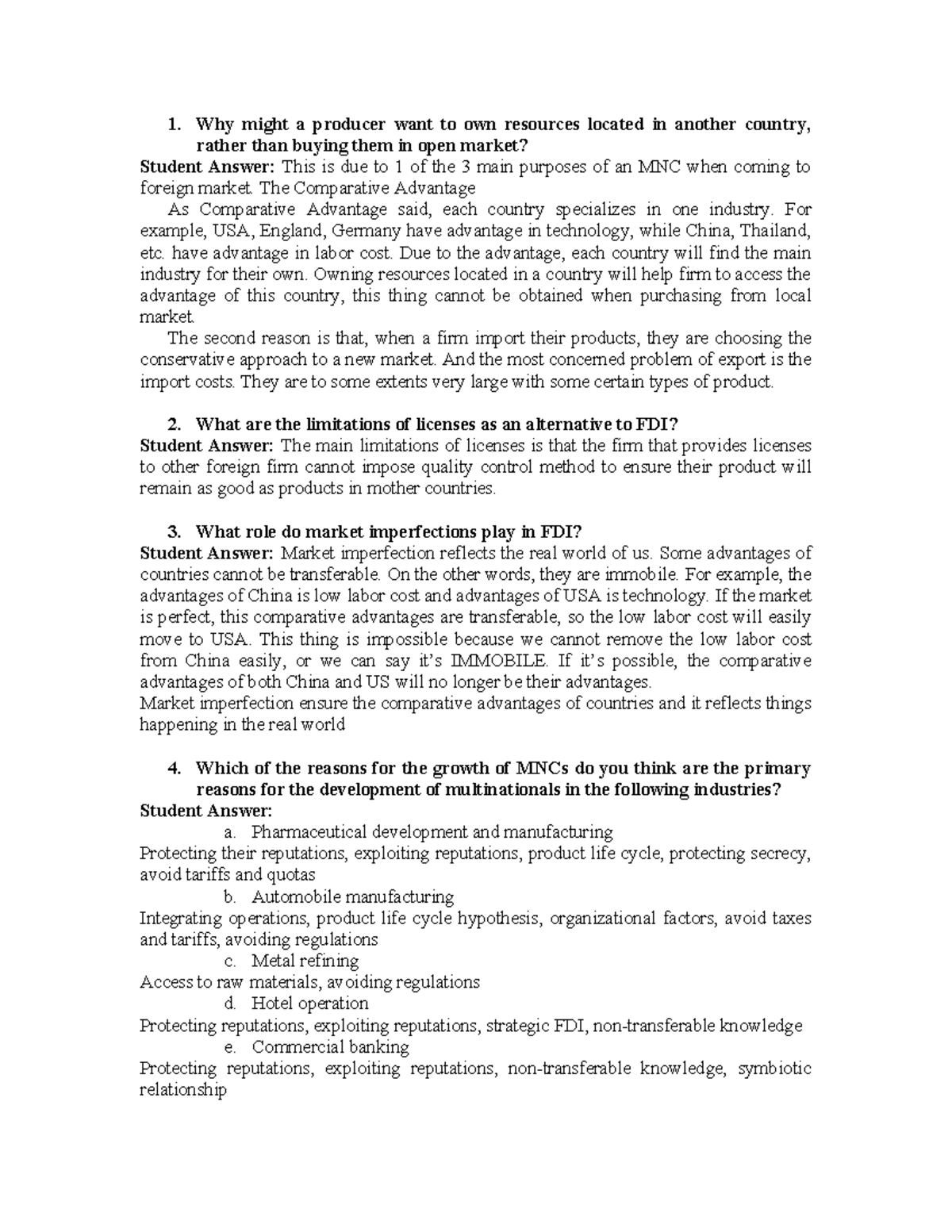 IFM Review Questions & Answers: Insights on MNCs and FDI - Studocu