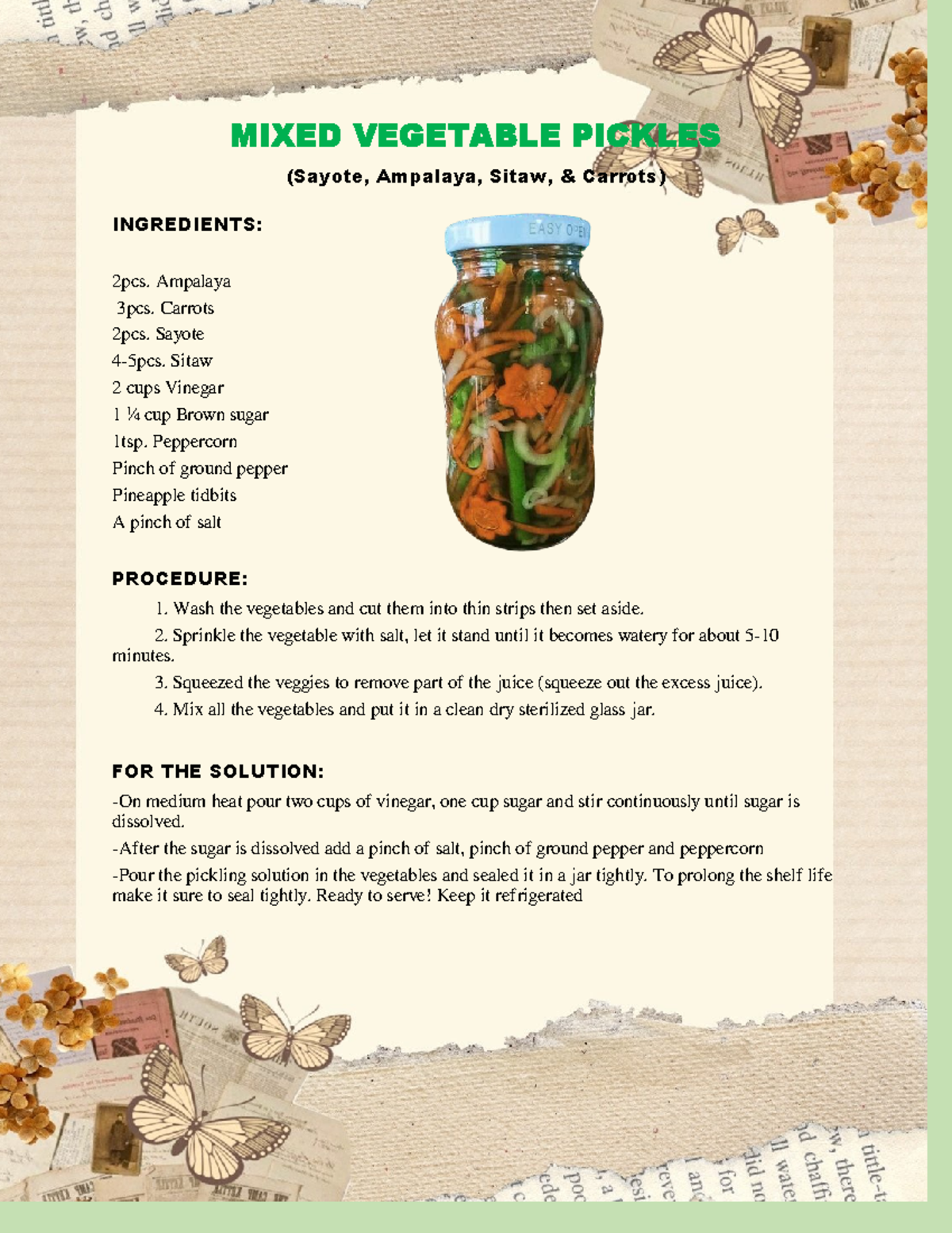 Pickled Mixed Vegetables Recipe - Final Sample - Studocu