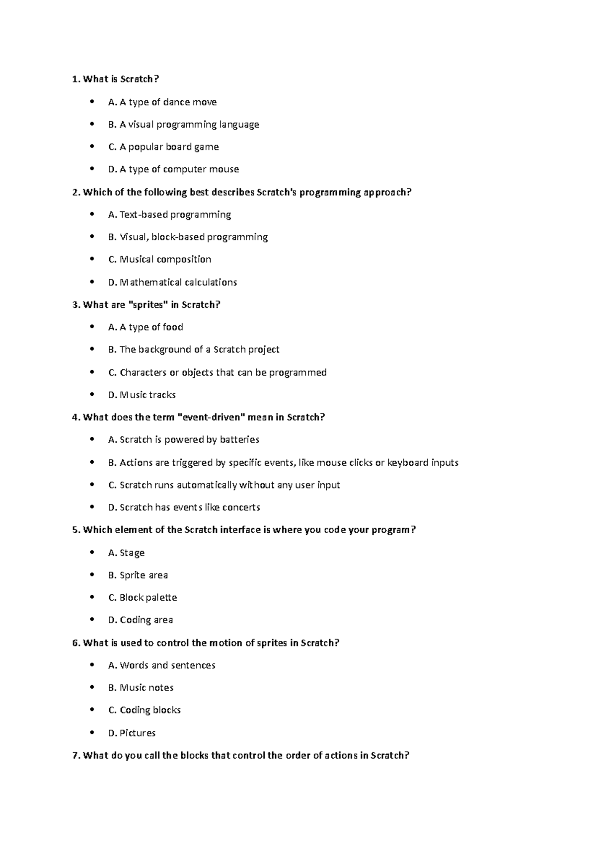 SCR-101: Scratch Programming Multiple Choice Questions (MCQs) - Studocu