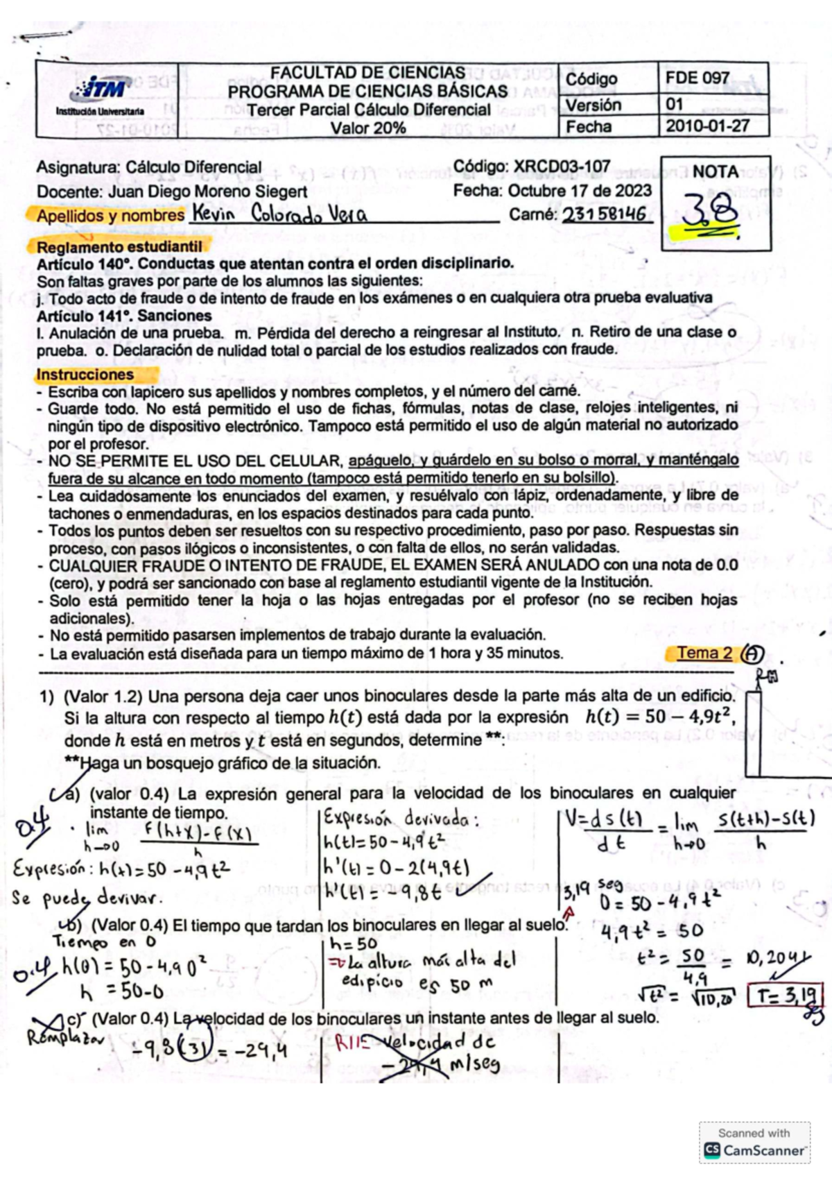Tercer Parcial de Cálculo Diferencial - Código FDE 097 - Studocu