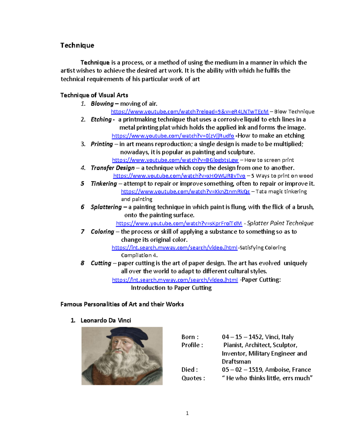 Lesson 5: Art Appreciation Techniques and Famous Personalities - Studocu