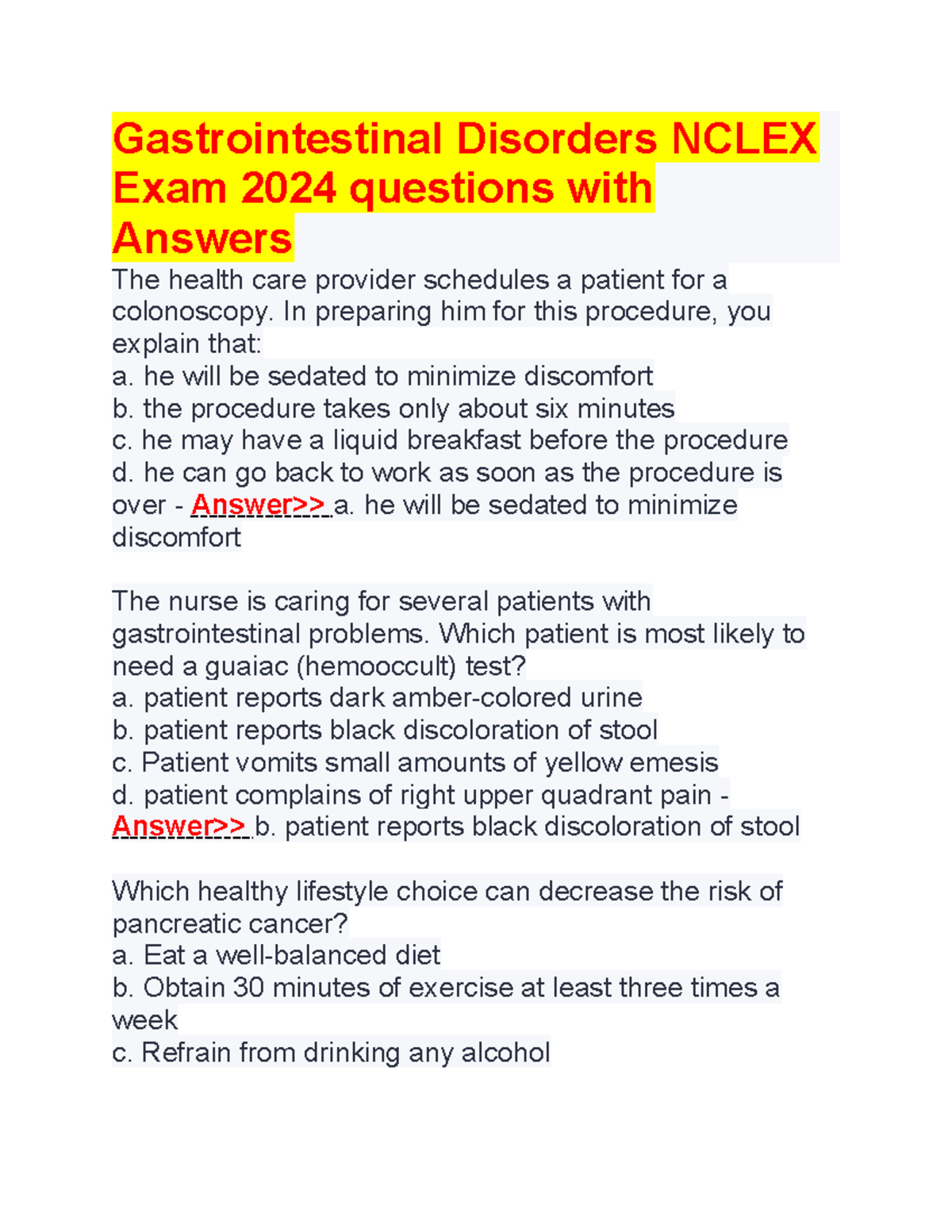 Gastrointestinal Disorders NCLEX Exam 2024: Questions & Answers Guide ...