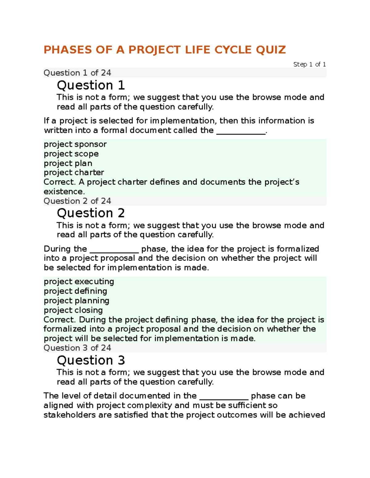 Phases of a Project Life Cycle Quiz (PMLC 101) - Studocu