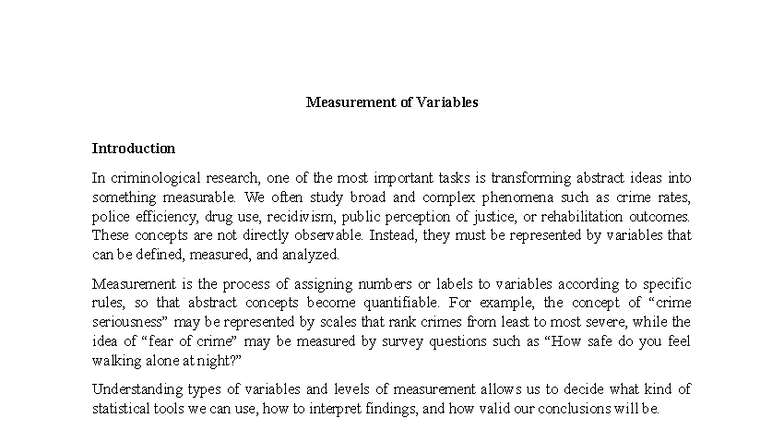 Unit 3: Measurement of Variables in Criminological Research - Studocu