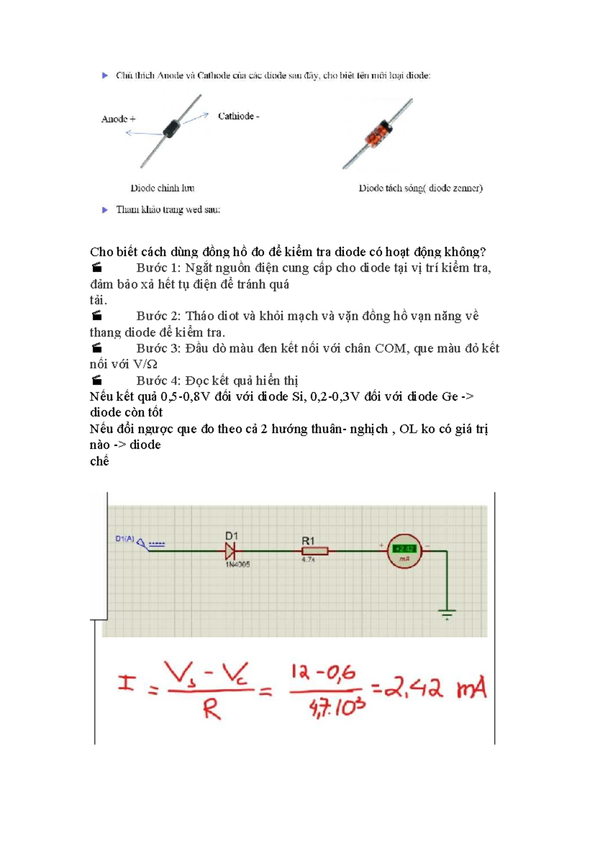 Hướng dẫn kiểm tra hoạt động của diode bằng đồng hồ đo - Prelab 2 - Studocu