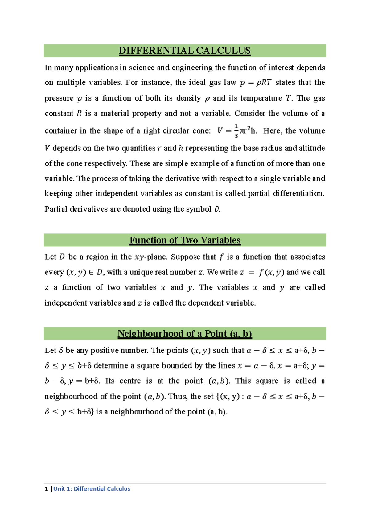 Chapter 1: Introduction to Differential Calculus Concepts and Applications - Studocu