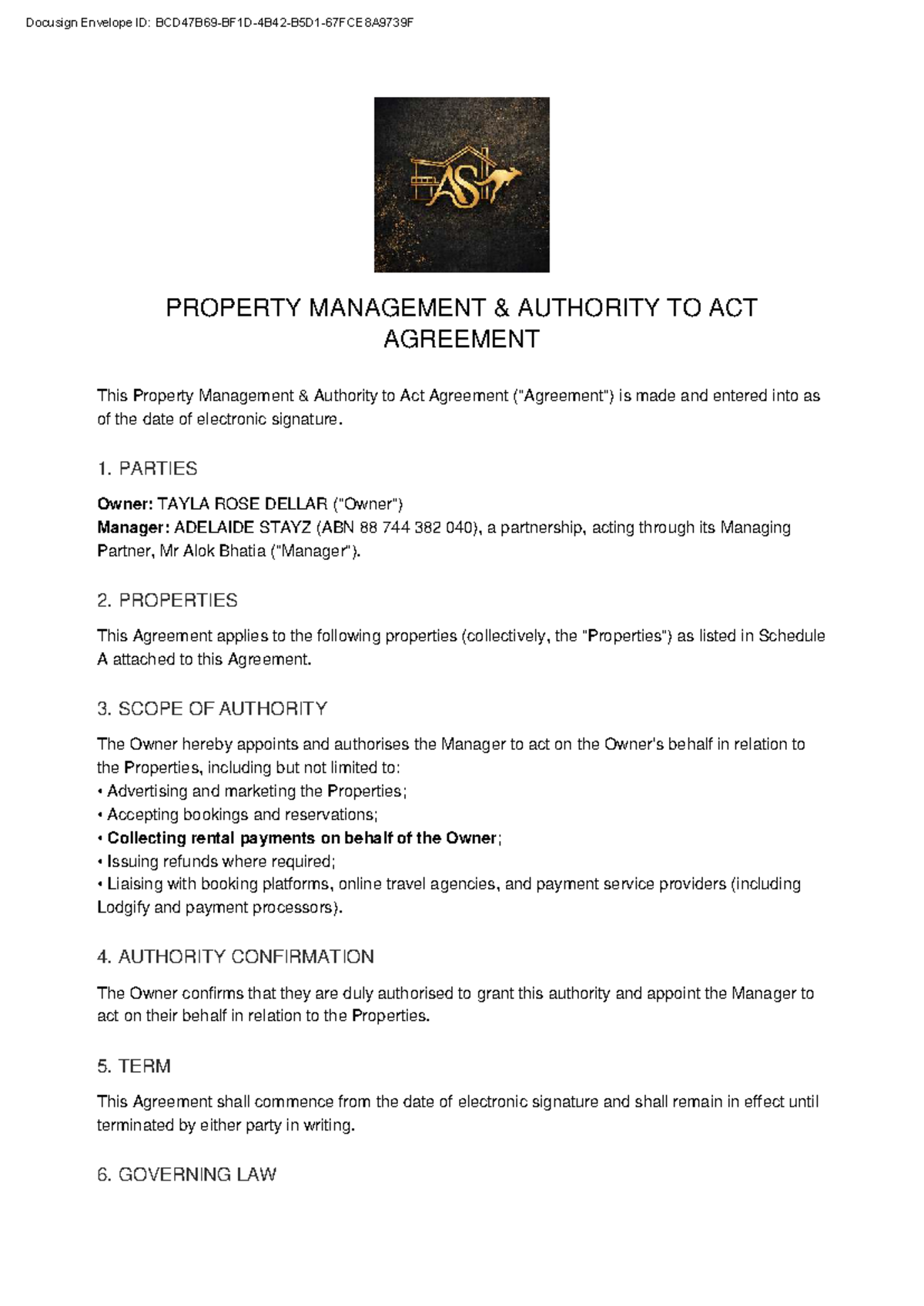 Property Management Authority to Act Agreement - Adelaide Stayz - Studocu