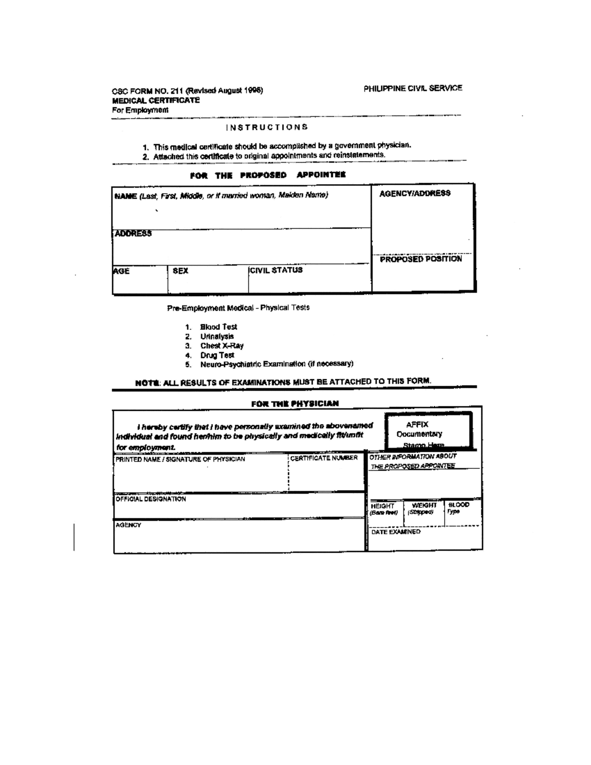 CS Form No. 211: Philippine Civil Service Medical Certificate Guide ...