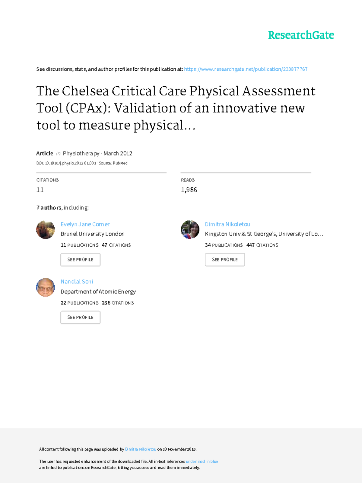 The Chelsea Critical Care Physical Assessment Tool (CPAx): Validation ...