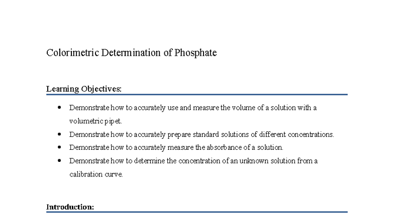 Colorimetric Determination of Phosphate: Lab Notes and Procedures - Studocu