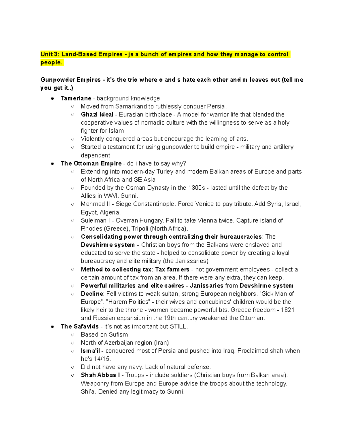 AP World History Notes Unit 3 - Unit 3: Land-Based Empires - js a bunch ...