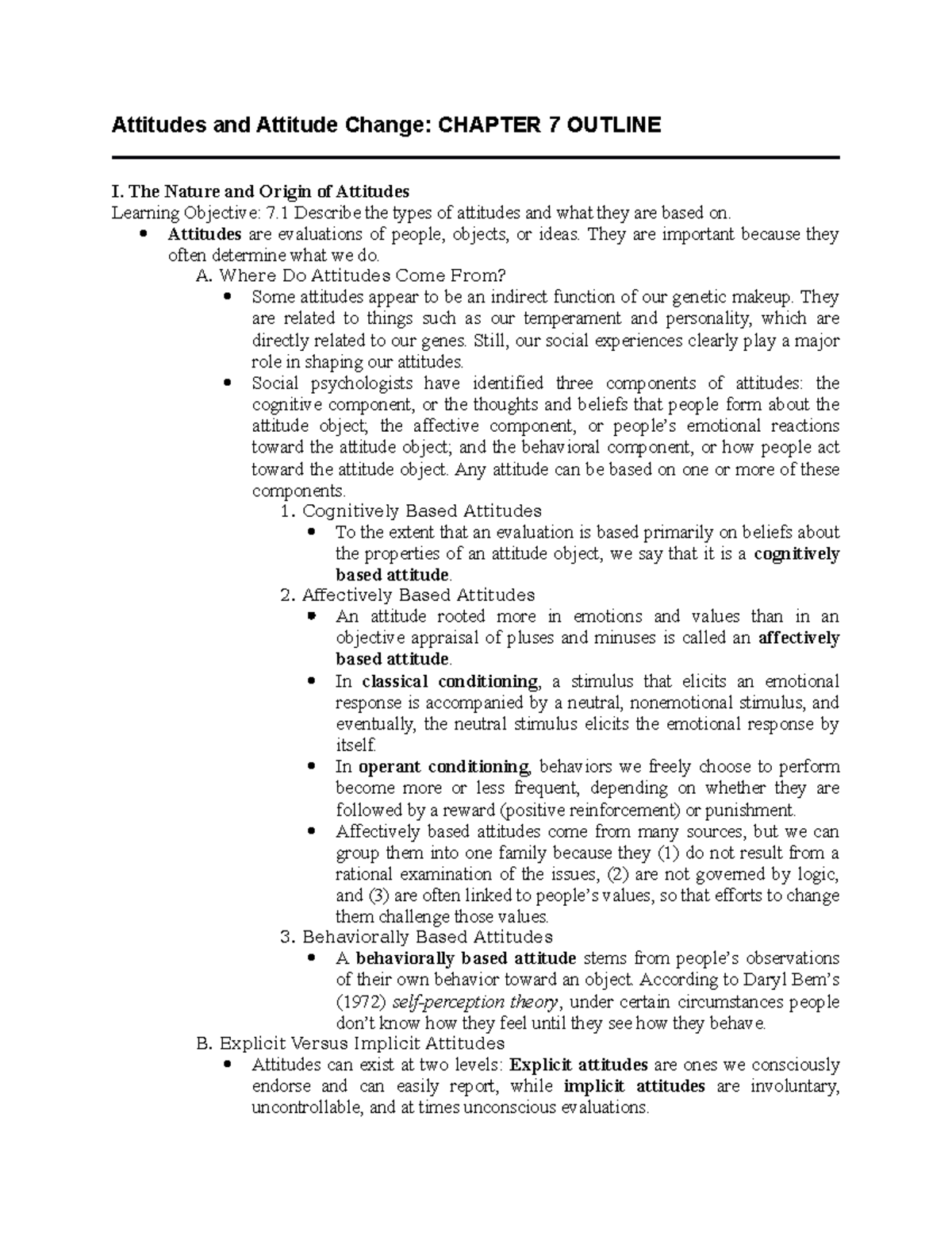 Chapter 7 -Attitudes and Attitude Change - Attitudes and Attitude Change: CHAPTER 7 OUTLINE I ...