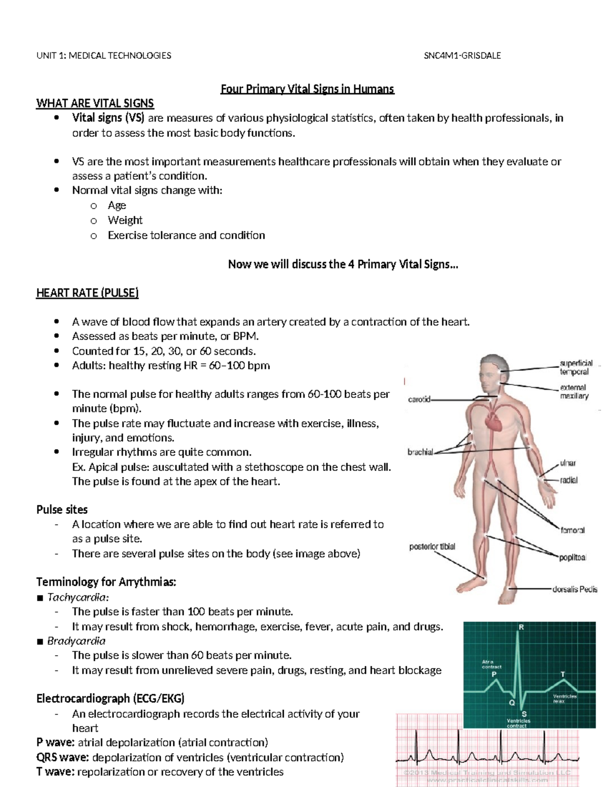 Lesson 2A-Vital Signs- Student NOTE - UNIT 1: MEDICAL TECHNOLOGIES ...